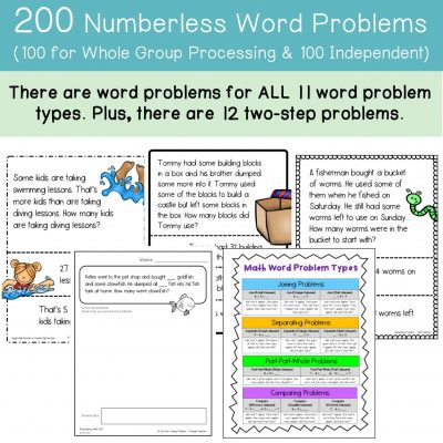 Numberless & Numbered Word Problems (Story Problems within 100)
