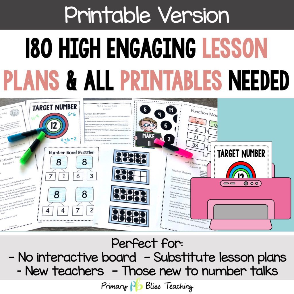 First Grade Number Talks Yearlong Bundle both Digital and Printable