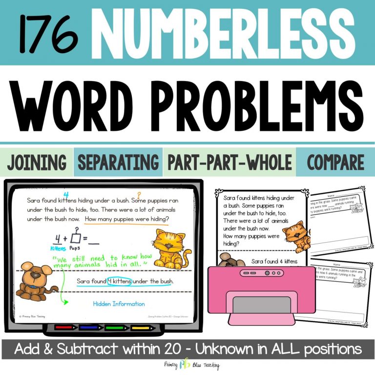 Numberless & Numbered Word Problems (story problems within 20)