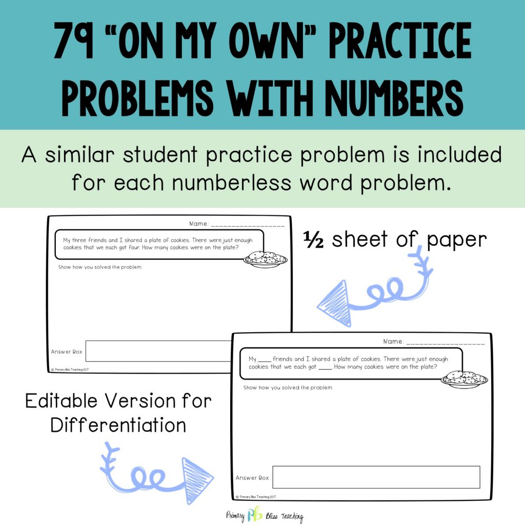 Number Talks: Numberless Math Word Problems (single by single digit ...